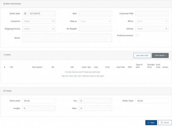 Sales Order - Aviation Maintenance, Repair and Overhaul (MRO) Software